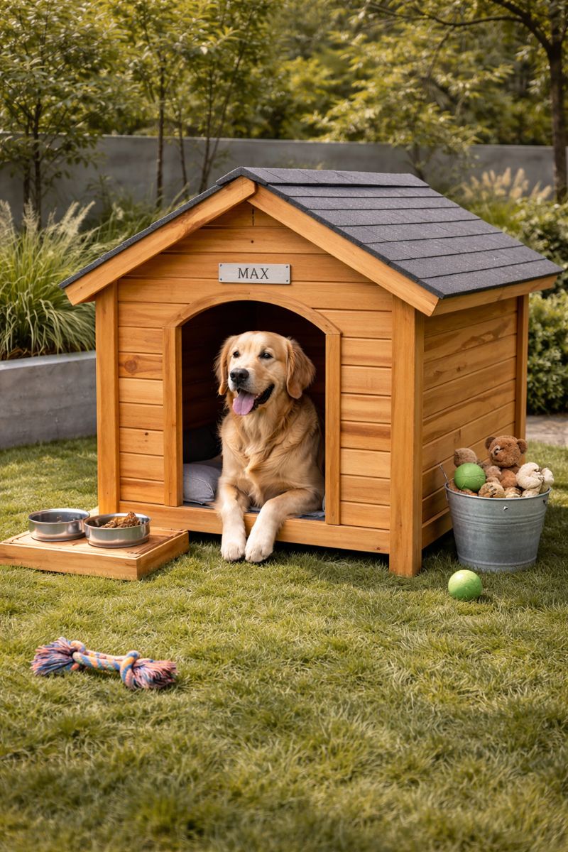 Large 42″ Cedar Outdoor Dog House | Handcrafted Wood Pet Shelter – Wood ...